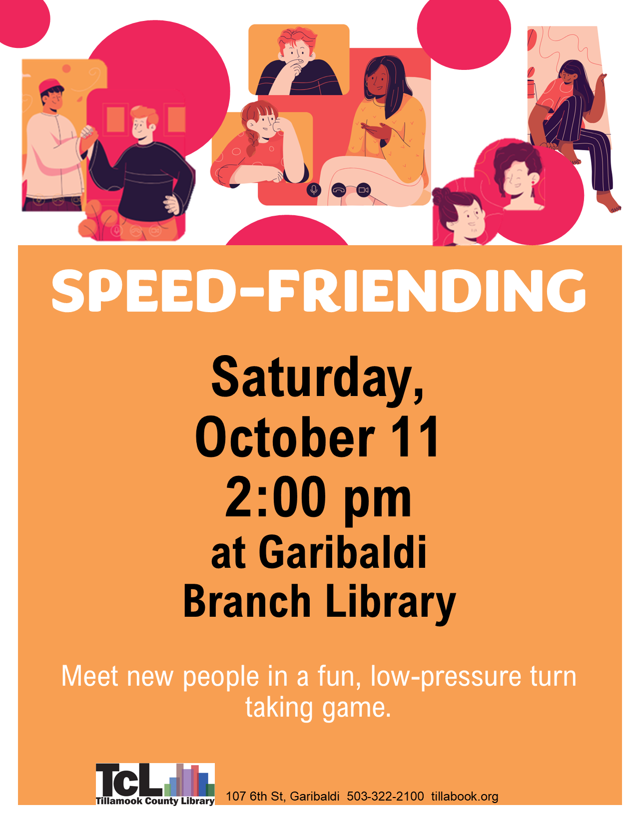 Speed Friending at Garibaldi Library | Tillamook County Wellness